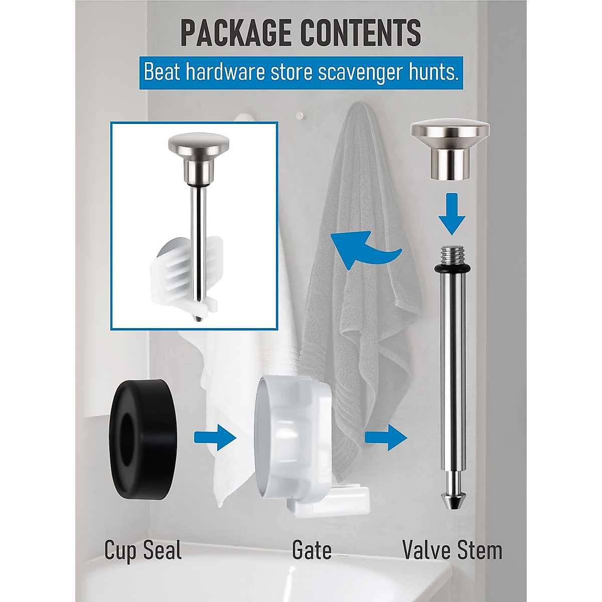 KootesDay 2-Pack Universal Tub Spout Diverter Repair Kit - Fix Leaky Bathtub Faucet in 3 Min with Valve Stems, Cup Seals & Gates, Leak-Proof Bathtub Faucets Repair Replacement Parts (Brushed Nickel)