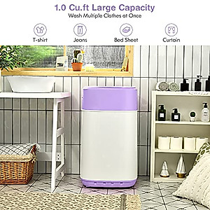 COSTWAY Portable Washing Machine, Built-in Drain Pump, 8Lbs Capacity, Full-Automatic washer with 6 Programs, 6 Water Levels, Child Lock, Compact Washer and spinner Combo for RV, Dorm, Apartment (Purple)