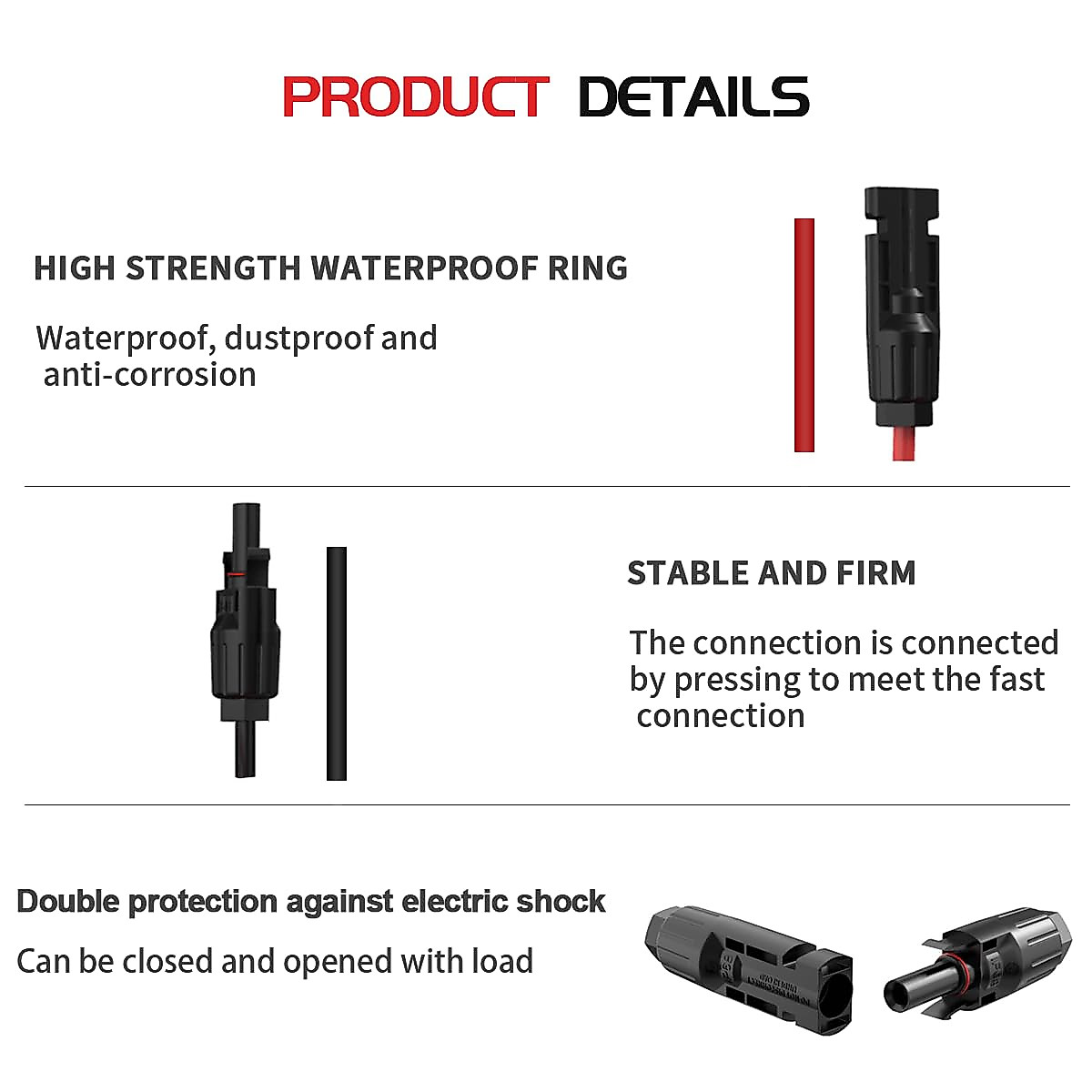 ELFCULB Solar Panel Extension Cable-1Pair 10AWG 10FT Solar Extension Cable Black＆Red with Male/Female Connectors Solar Panel PV Cable Wire with Extra Pair of Connectors Solar Panel Adaptor Kit