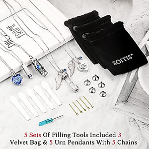 SOITIS 5 Pieces Urn Necklace for Ashes Bar Zircon Crystal Cremation Necklace for Ashes Heart Keepsake Cremation Jewelry Hourglass Ash Necklace for Human Ashes - Dark Blue