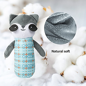 Lupantte 2 Pack Baby Rattle Toy Infant Soft Hand Grip Toys, Stuffed Animal Raccoon Handbells Sensory Development Cute Plush Rattle Stroller Toys with Sound 3 6 9 12 Months and Newborn Gifts