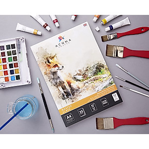 Watercolor Paper Artist Art Pad 35 Sheets, 140lb/300 GSM, Glue Bound, Acid Free, Cold Pressed for Artists Drawing and Sketching Techniques, Made in UK