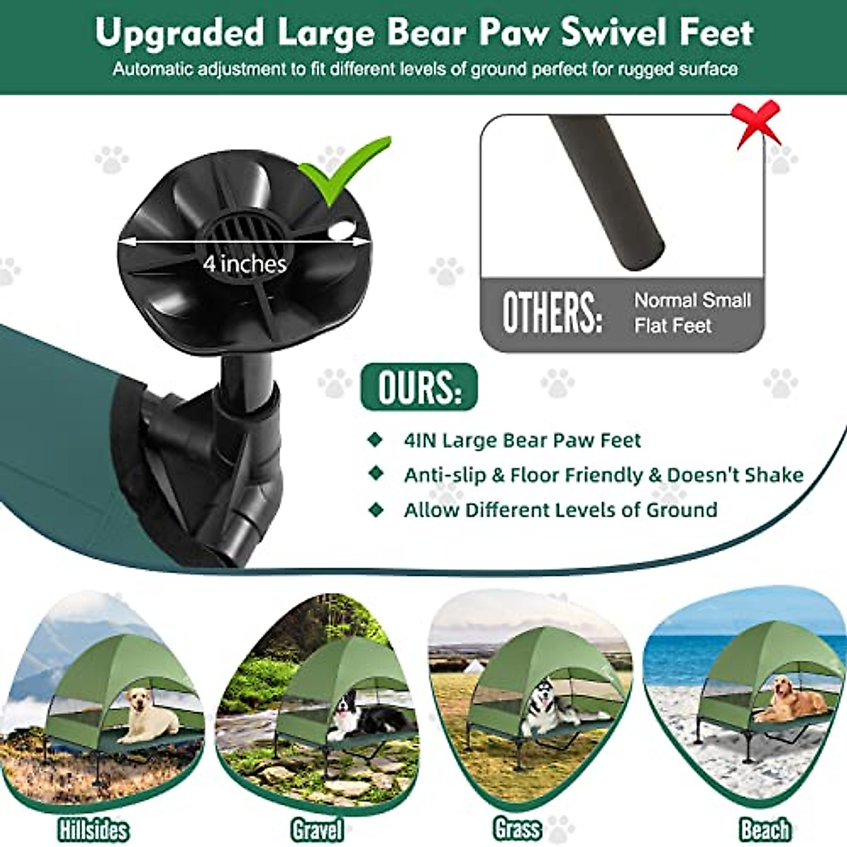 Upgraded Elevated Dog Bed with Canopy, Portable Raised Outdoor Dog Bed with Stable Anti-Slip Feet, Wider Shade Off Ground Pet Bed Cot, Raised Dog Beds for Large Dogs Camping, Indoor & Outdoor Use