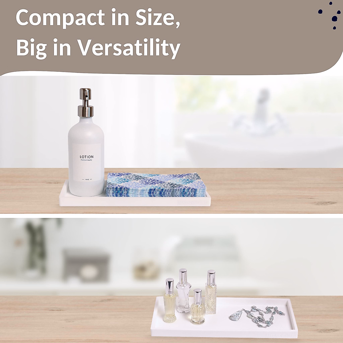 Spacewiser Countertop and Vanity Tray - 11.7" Silicone Bathroom Tray, Flexible Hand Dish Soap Holder for Kitchen, Bathroom Counter Organizer, Shower Toilet Tank Trays Décor, Sink Makeup Mat Oil, White