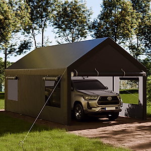 Shintenchi 12x18.5ft Heavy Duty Carport, Portable Garage with Removable Sidewalls, Doors and Ventilated Windows, All-Season Tarp for Car, UV Resistant Waterproof Carport Canopy (Grey)