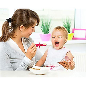 Silicone Baby Spoons for Baby Led Weaning 2-Pack, First Stage Baby Feeding Spoon Set Gum Friendly BPA Lead Phthalate and Plastic Free, Great Gift Set (Pink)