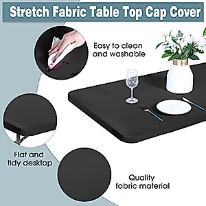 CHENGU Spandex Tablecloth Fitted Stretch Tablecloth Elastic Fitted Picnic Table Cover Washable Folding Table Cover Rectangle Polyester Tablecloth for Picnic Party (Black, 6ft)