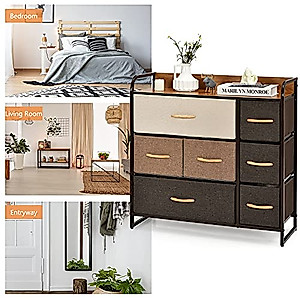 Giantex 7 Drawer Dresser Storage Tower with Fold-able Fabric Drawers, Steel Frame & Wooden Top Vertical Organizer Unit for Closets, Nursery, Bedroom Utility Dresser Chest (31.5 x 11.5 x 31 inch)