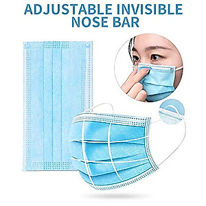 HSDZ 50PCS Bulk Face Masks for Women, Breathable 3 Ply Disposable Face Mask with Elastic Earloop Adult Mouth Cover for School Office Supplies(Blue)