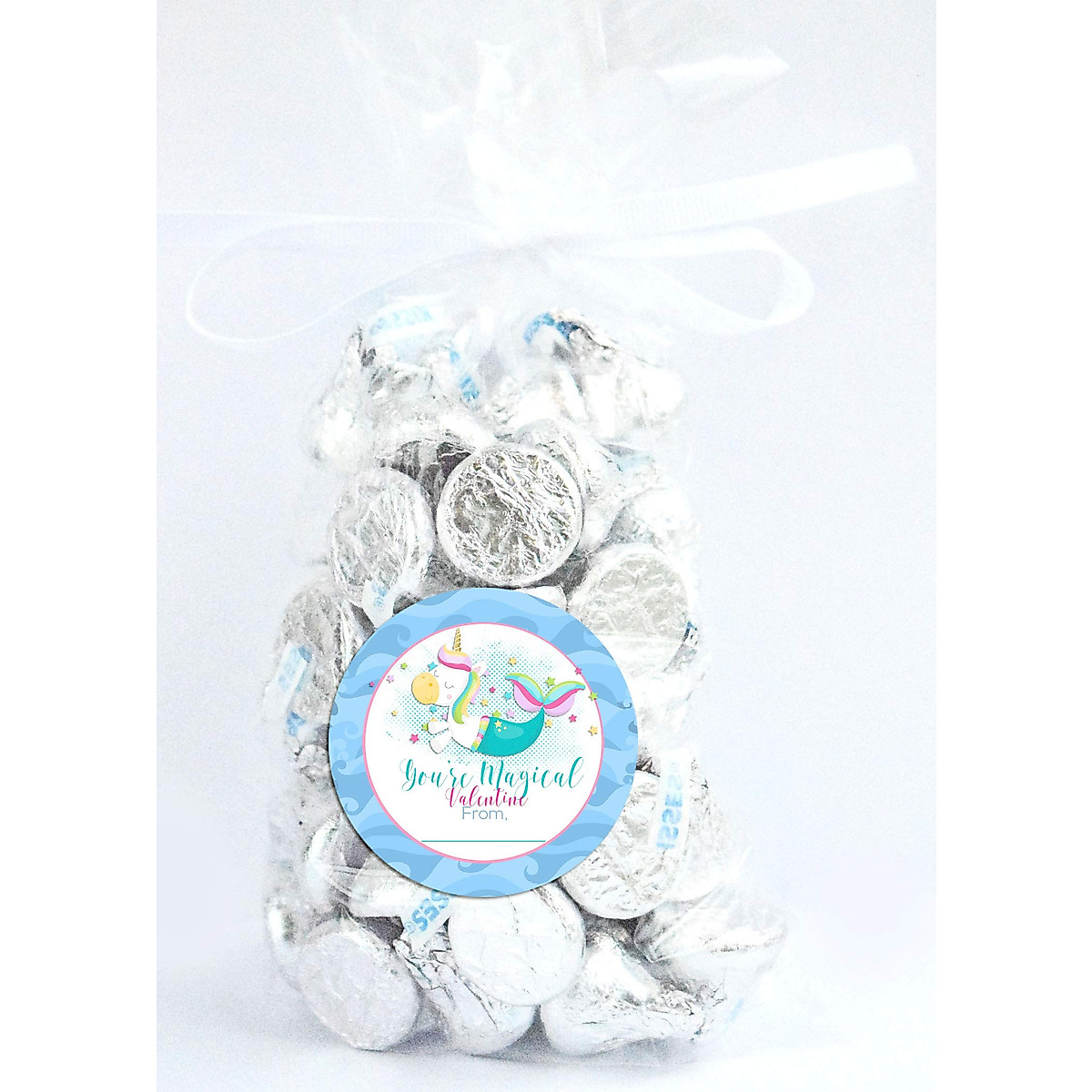 Magical Mermaid Unicorn Valentine Party Favor Sticker Labels, 40 2" Party Circle Stickers by AmandaCreation, Great for Classroom Valentines, Envelope Seals, Gifts & Treats