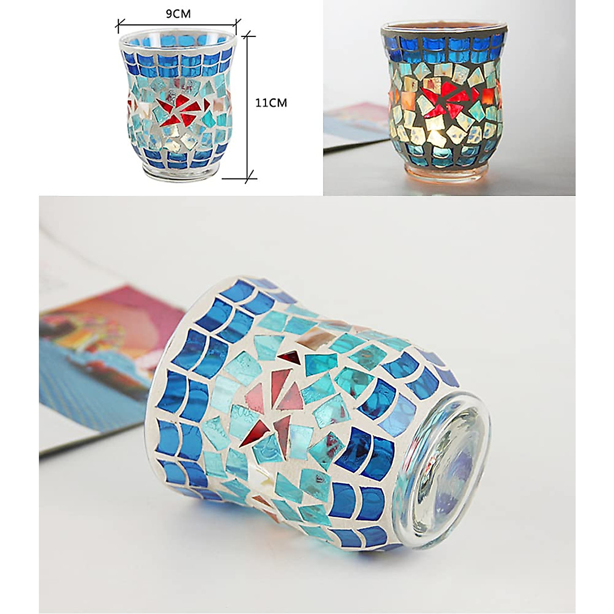 Blue Small Fish Mosaic Glass Tea Light Candle Holder Romantic Handmade Gifts Votive Candleholder Christmas Candlestick Holders Table Centerpieces Home Decor Wedding Party Table Decorations