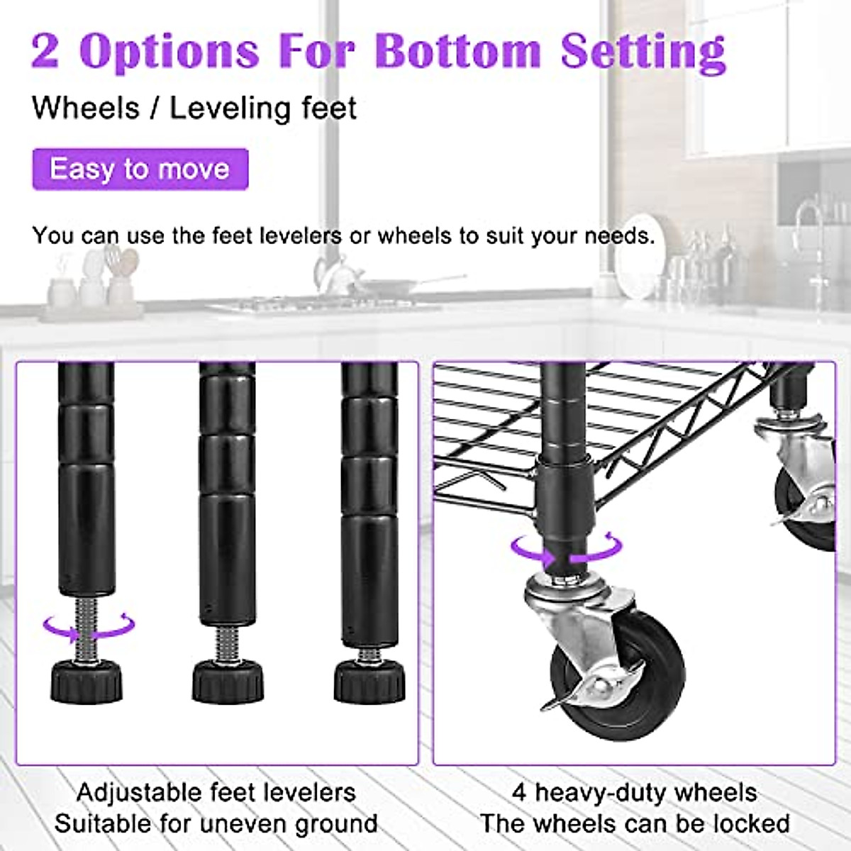 Storage Shelves 6-Tier Wire Shelving Unit Garage Shelving with Wheels 2100LBS Capacity,18" D x 48" W x 78" H Metal Shelves Storage Rack Heavy Duty Shelving for Garage Kitchen Pantry,Black