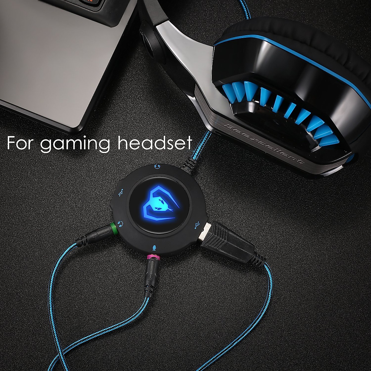 Micolindun External Sound Card USB Hubs Audio Adapter to USB Port & 3.5mm Audio & Micro Jack for PC Laptop. Plug and Play (Blue)