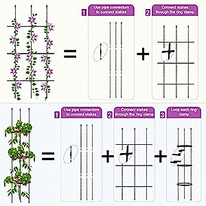 Garden Trellis, 2 Pack Shaped Plant Support, 48" Tomato Cages for Garden, Trellis for Potted Plants Climbing Plants Outdoor Vine Pots Flower Vegetable with 18Pcs Plant Stakes, 6 Shape-adjustable Rings