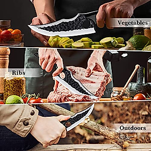 WUELY Chef Knife Viking Knife with Sheath Japanese Forged Kitchen Knives Multipurpose Meat Cleaver Boning Knife with Sheath and Gift Box for Kitchen Outdoor Camping BBQ