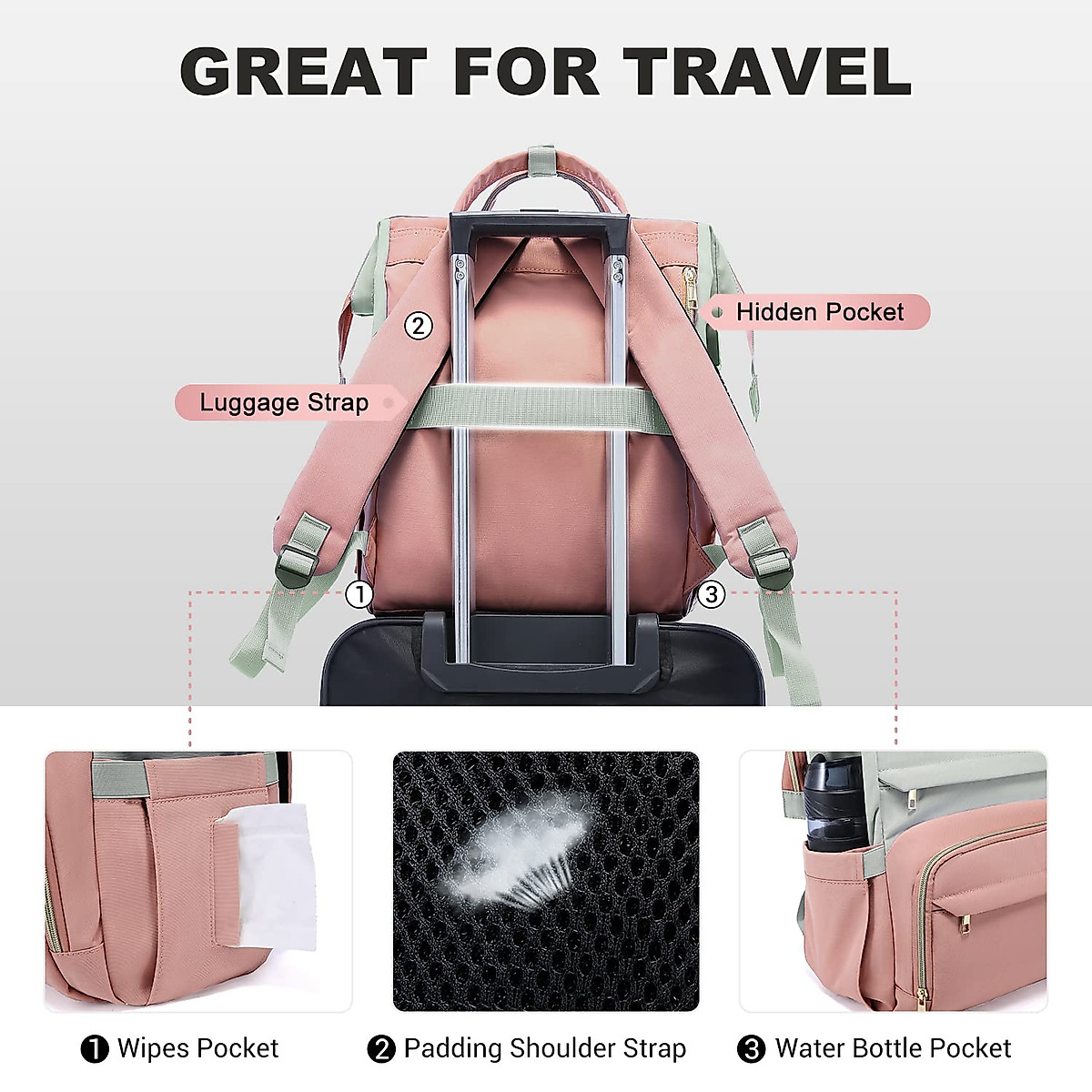 LOVEVOOK Laptop Backpack for Women Fashion Business Computer Backpacks Travel Bags Purse Doctor Nurse Work Backpack with USB Port, Fits 17-Inch Laptop, Light Grey-Pink