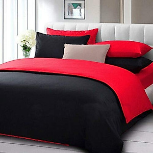 Xtream Fabric 100% Cotton 800 TC Reversible Duvet Cover Set King/California King Size (Black/Red) 3 Piece Set, 1 Reversible Zipper Closure Duvet Cover and 2 Pillowcase