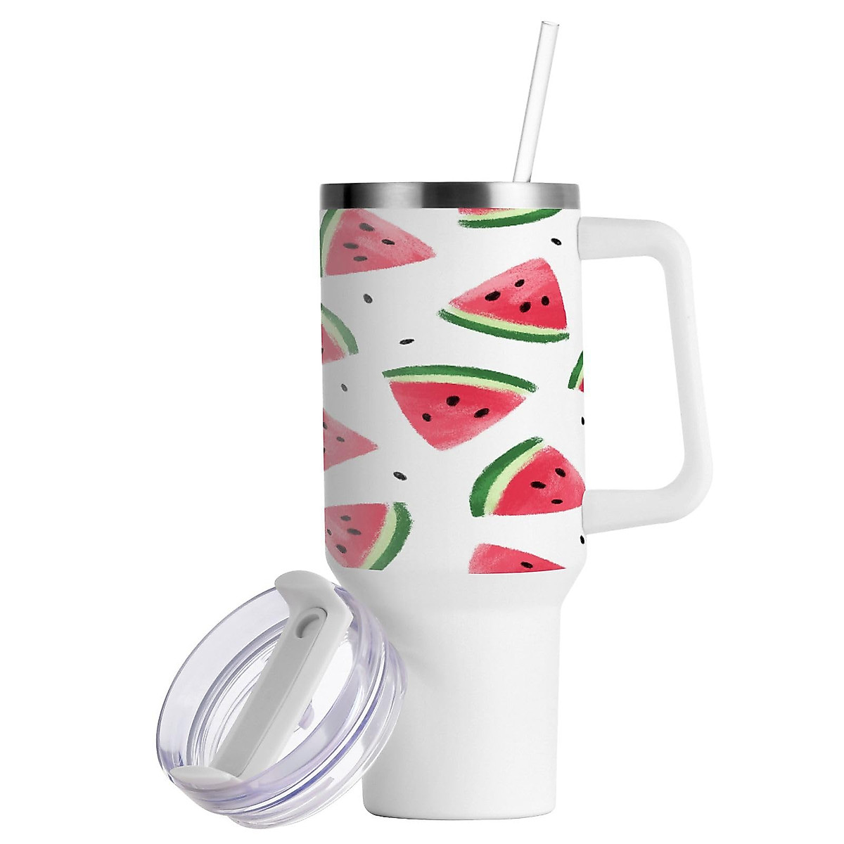 Blueangle 40 oz Watermelon Slices Tumbler with Handle and Straw Lid, Insulated Cup Reusable Stainless Steel Water Bottle Travel Mug（368）