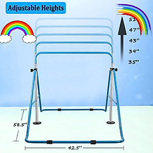 UMIKOOL DIRECT Expandable Gymnastics Bars with Ring, Adjustable Height Gymnastic Horizontal Bars, Gym Junior Training Bar Children Folding Training Monkey Bars for Kids