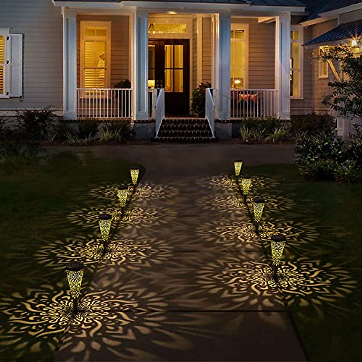 gardencave 6 Pack Solar Lights Outdoor Garden Decorative Solar Garden Lights with Warm Light Waterproof Solar Pathway Landscape Lights for Path Patio Backyard Walkway Yard Garden Decor (Black, 6Pcs)
