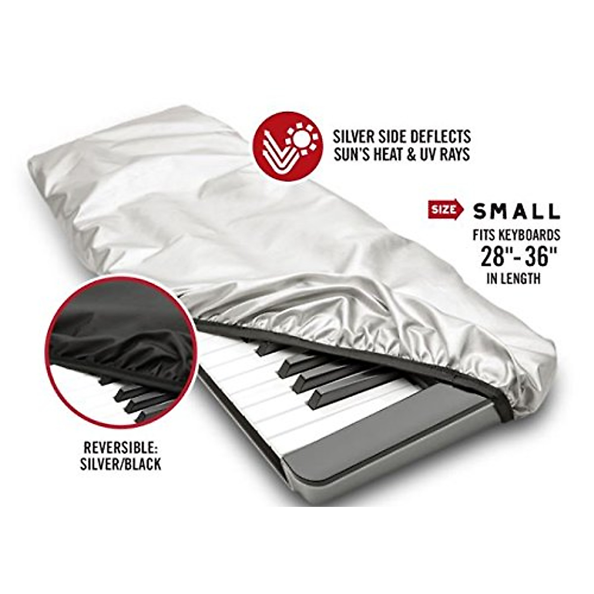 Maloney StageGear Piano Keyboard Dust Cover for 49 Key Keyboards - Reversible Black Nylon Keeps it Free from Dust, Dirt, & Moisture; Silver Reflective Material Protects from Sun - Small Case (95728)