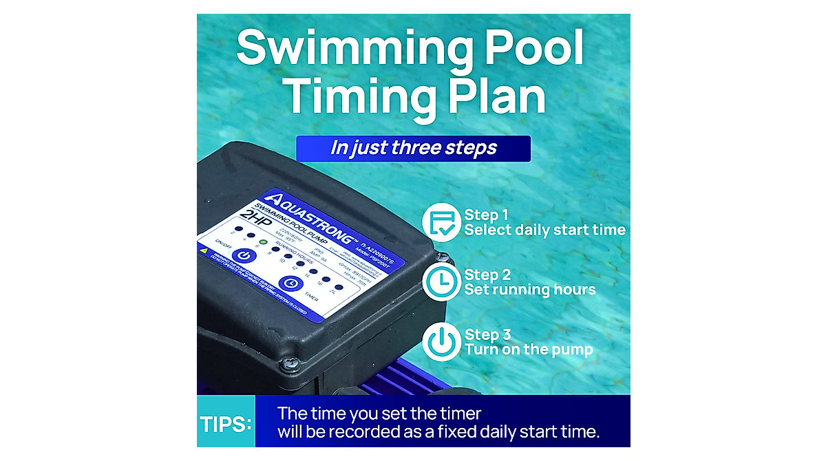 AQUASTRONG 1 HP Pool Pump with Timer - High Flow & Efficient