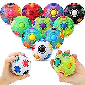 10 Pcs Rainbow Puzzle Ball Magic Rainbow Ball Fidget Toys Ball Stress Reliever for Teens and Adults, Boys and Girls, Birthday Christmas Stocking Stuffers Toy