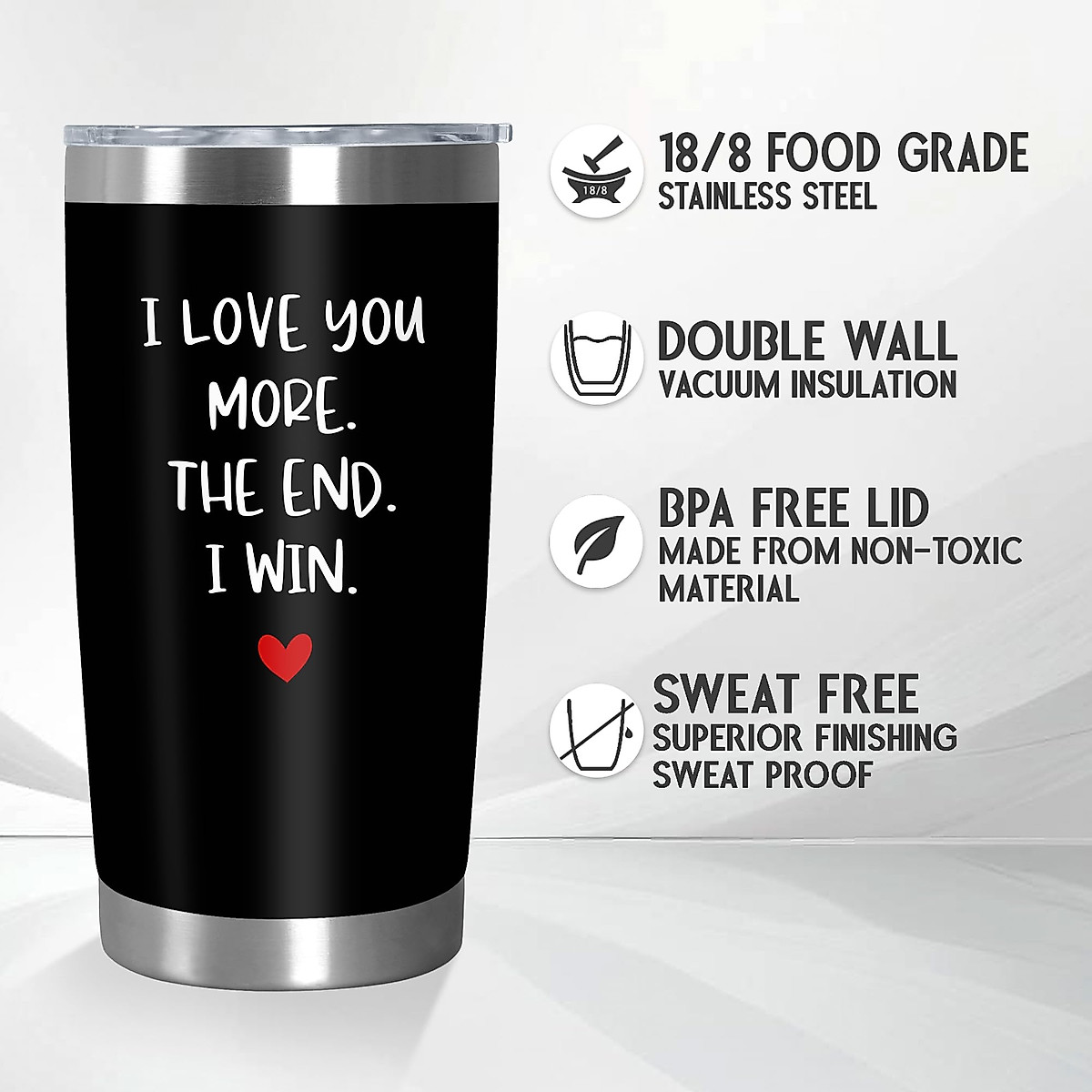 TEEZWONDER Couple Gifts for Him Her - I Win Black Stainless Steel Insulated Coffee Tumbler With Lid 20 Oz - Anniversary Wedding Birthday Gifts for Men Girlfriend Boyfriend Wife Husband