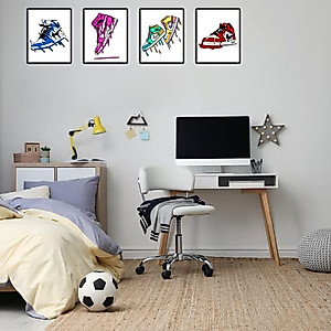 Nilem Design Sneaker Poster Hypebeast Room Decor Shoes Prints Set of 4 Unframed (8''x10'') Sneakerhead Poster Aesthetic Cool Poster for Teen Boys Guys Men Room Dorm Bedroom Wall Art Decor