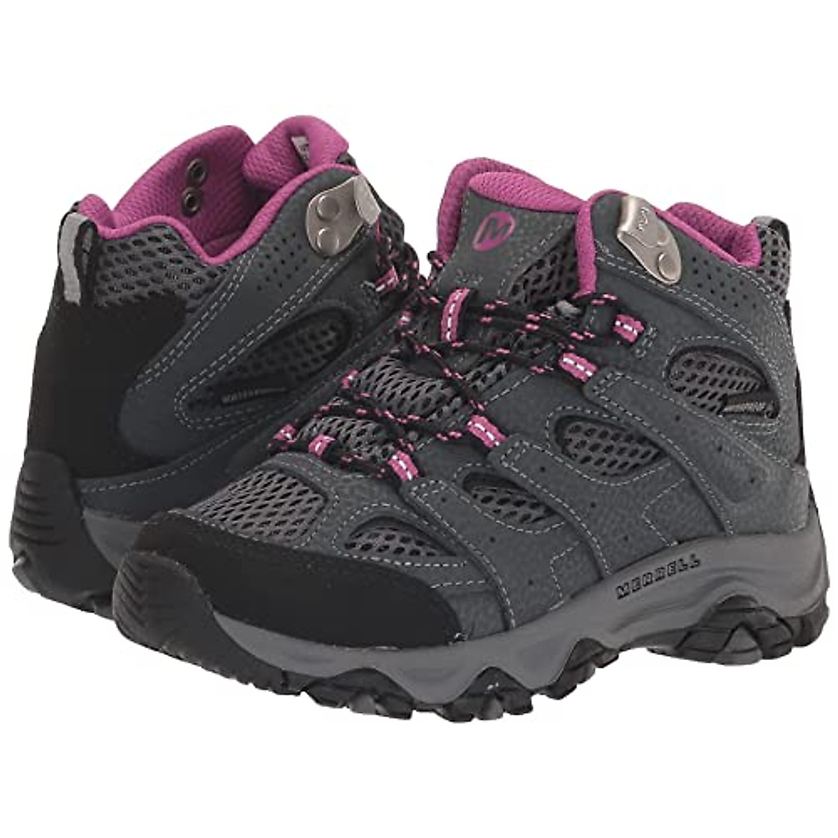 Merrell Moab 3 Mid WTRPF Hiking Shoe, Granite/Berry, 2 US Unisex Big Kid