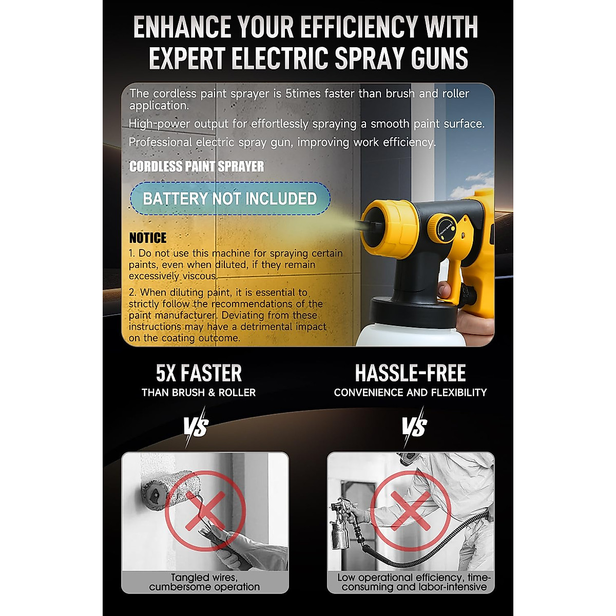 Cordless Paint Sprayer for DeWo1t 20V Max Battery (Battery NOT Included),No Battery HVLP Spray Paint Gun Yellow