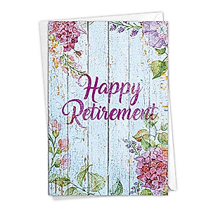 NobleWorks, Blooming Driftwood Retiree -Happy Retirement Greeting Card with Envelope - Beautiful Vintage Wood, Flower Congrats Notecard C6108JRTG