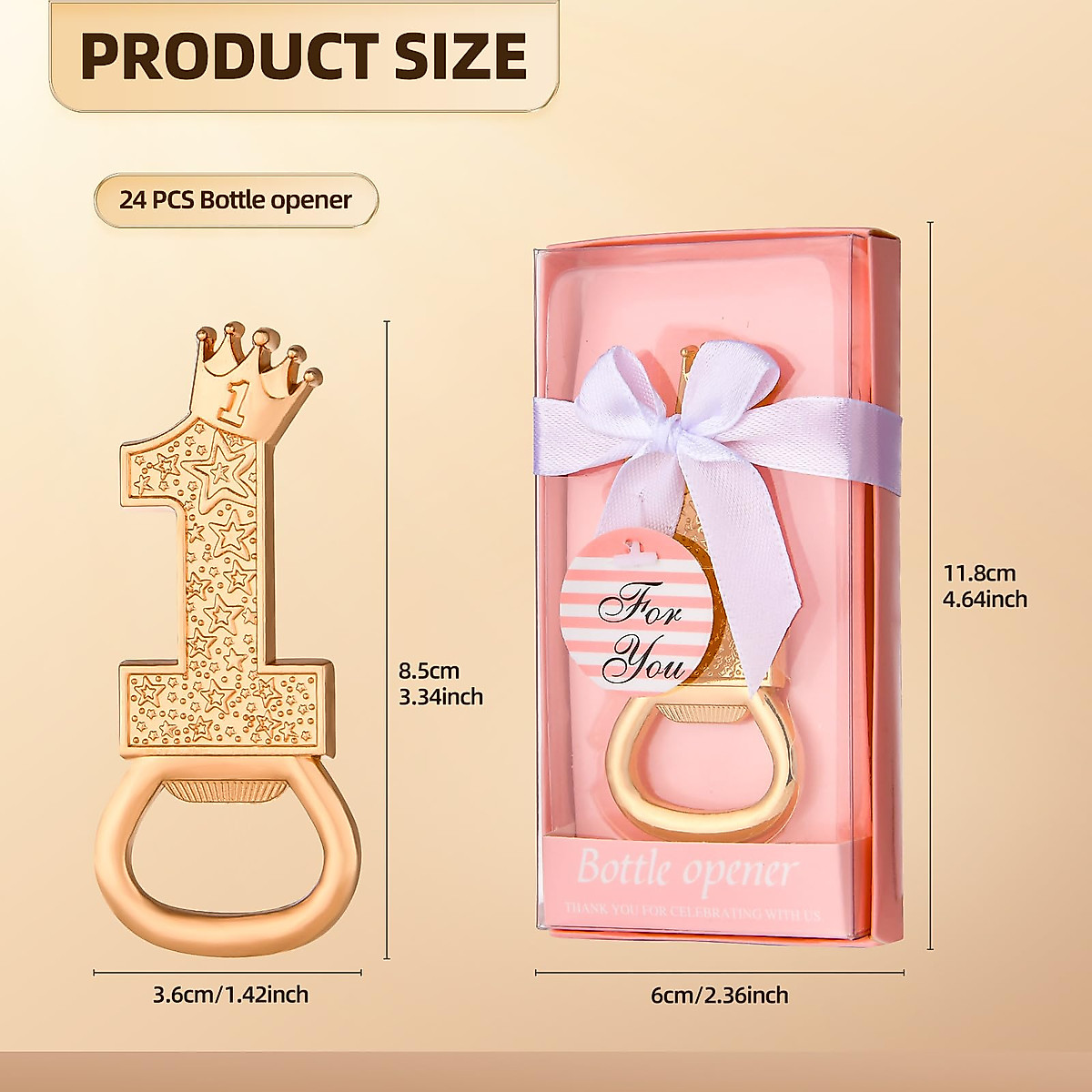 wxfdac 24 boxes of 1-year-old birthday party favors, guest gifts 1 Bottle opener, 1-year anniversary decorations, souvenirs, girls' gifts (pink)