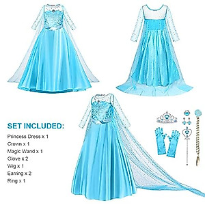 URAQT Princess Dress Costume for Girls Princess Costume Fancy Dress Up for Christmas Birthday Party Queen Cosplay with Crown Wand
