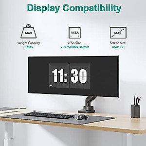 WALI Single Monitor Gas Spring Desk Mount, Heavy Duty Monitor Arm for Ultrawide Screen up to 35 inch, 33 lbs. Fully Adjustable, Mounting Holes 75 and 100 (GSM001XL), Black