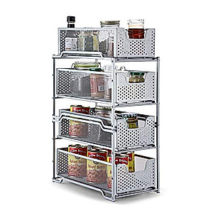 2 Pack - Simple Trending Stackable 2-Tier Under Sink Cabinet Organizer with Sliding Storage Drawer, Silver