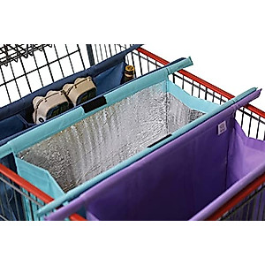 Lotus Trolley Bag -Lrg Club Cart Version-w/LRG COOLER Bag & Egg/Wine holder! Reusable Grocery Cart Bags sized for COSTCO, SAMS, ALDI, HEB & BJ. Eco-friendly 3-Bag Grocery totes