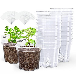 homenote Clear Nursery Pots for Plants,4 Inch Seedling Pots with Drainage Holes Plant Pot for Planting Flower Indoor Seed Starter Pots Outdoor High Transparency with Bonus 20 Plant Labels (30 Packs)