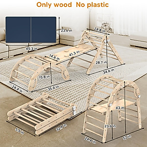 Climbing Toys for Toddlers, Multifunction Toddler Climbing Toys Indoor, Montessori Wooden Triangle Climbing Toys with Sliding Ramp, Multifunction Montessori Play Gym Climbing Toys for Toddlers