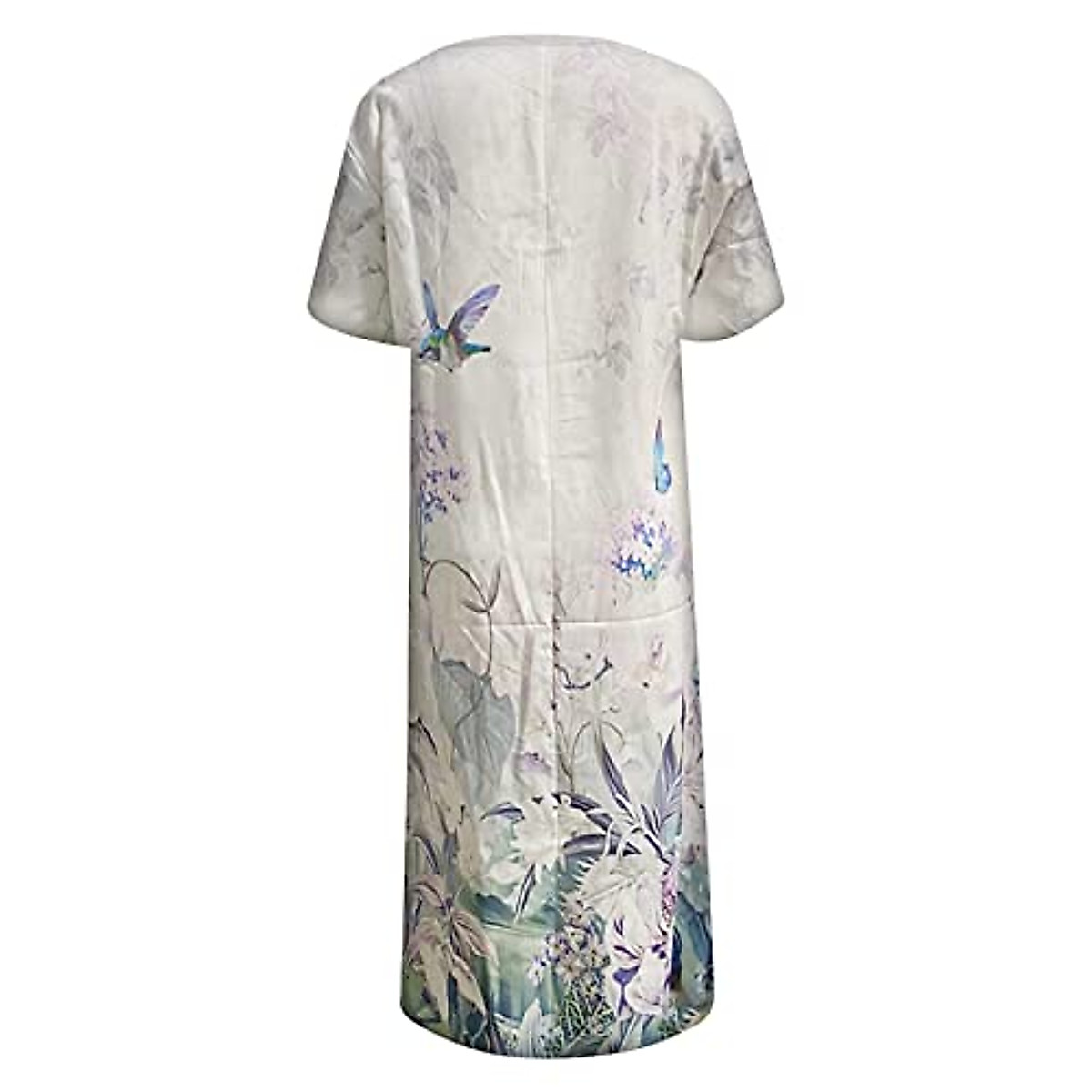 Cream Dress for Women, Spring Dresses Green Holiday Dress Women Sun Dress Maxi Women’S Casual O-Neck Short-Sleeve Button Loose Summer 2022 Dress Women's Crewneck Short Sleeve (L, White)