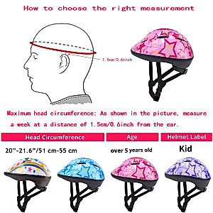 Kids Bike Helmet with Knee Pads, Elbow Pads, Wrist Guards - Adjustable, Ages 3-8 - For Cycling, Skating, Skateboard (Pink Star)