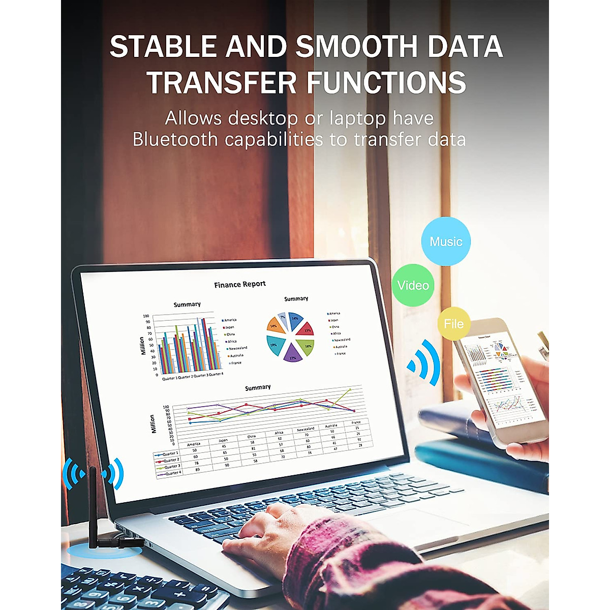 Long Range USB Bluetooth Adapter for PC USB Bluetooth Dongle Wireless Bluetooth Adapter for Headphones Speakers, 328FT / 100M,5.0 Bluetooth Transmitter Receiver for Windows 10/8 / 8.1/7