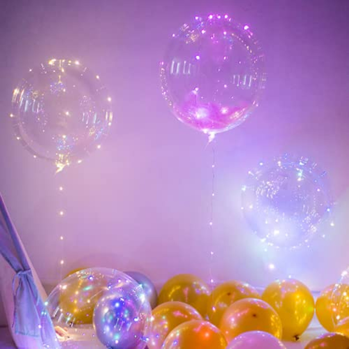 10 PACKS LED Bobo Balloons,Transparent LED Light Up Balloons,Helium Style Glow Bubble Balloons with String Lights for Party Birthday Wedding Festival Decorations (Pink)
