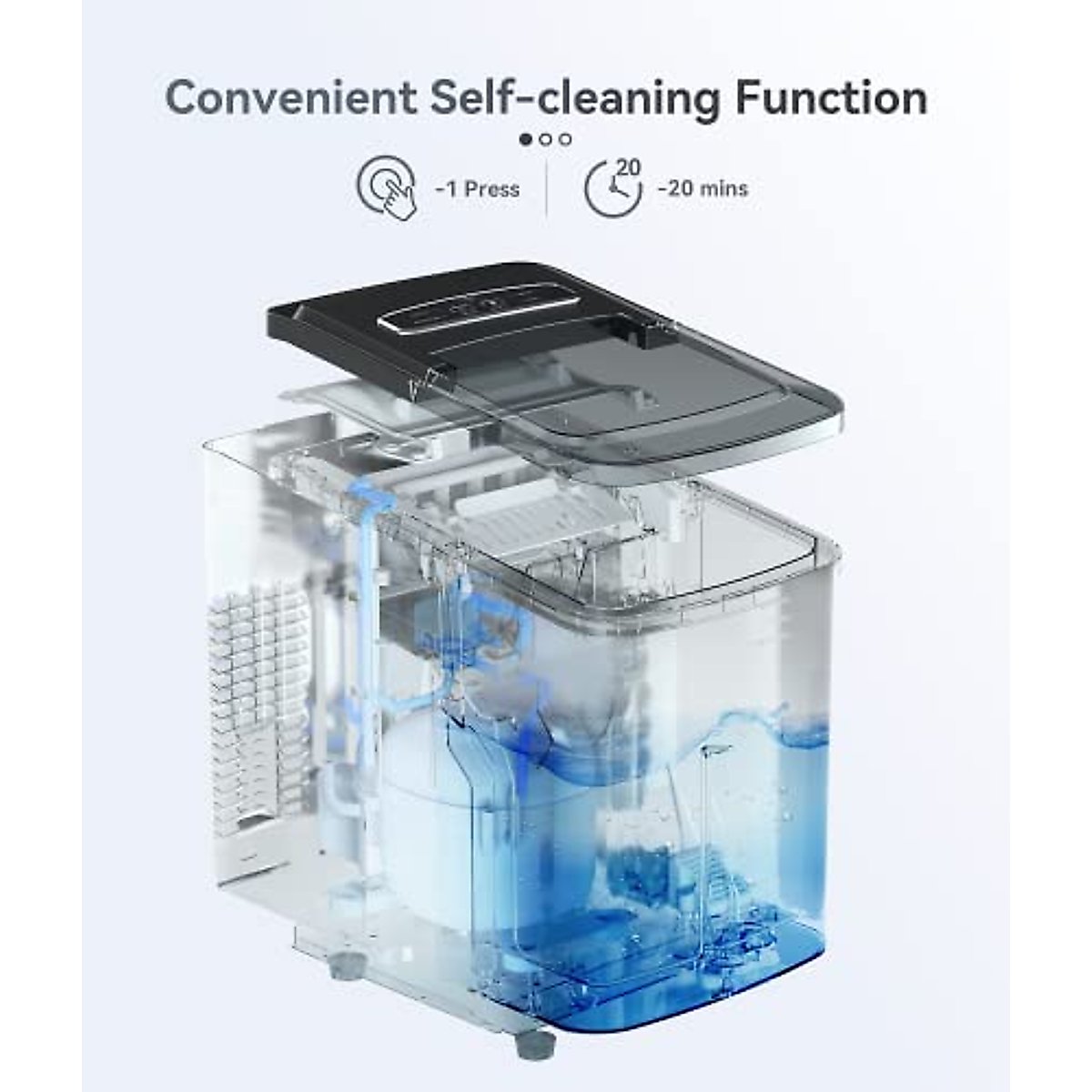 ecozy Portable Ice Maker Countertop, 9 Cubes Ready in 6 Mins, 26 lbs in 24 Hours, Self-Cleaning Ice Maker Machine with Ice Bags/Ice Scoop/Ice Basket for Home Kitchen Office Bar Party, Silver