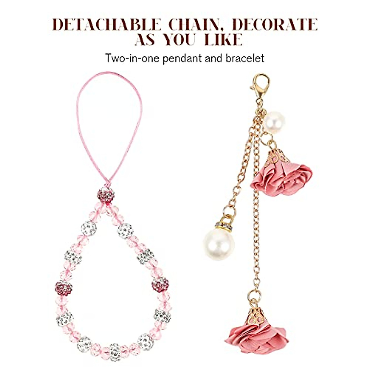 Hemobllo Cell Phone Straps Creative Crystal Flower Pendant Charm Non- slip Phone Lanyard Cute Pocket Keychain Strap for Car Key Purse Decoration (Pink)