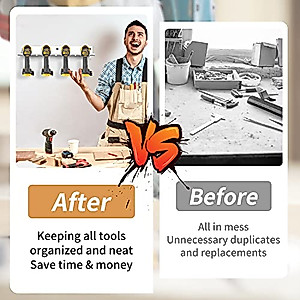 Power Tool Metal Storage Rack, Electric Drill Rack Holds 4 Drills and 6 Accessories, Hanging Wall Mounted Organizer for Garage, Home, Workshop, Shed