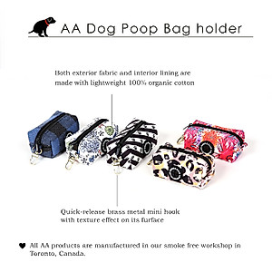 Organic Cotton Dog Poop Bag Holder for Leash Brass Hardware Waste Bag Dispenser Pet Waste Management Solution