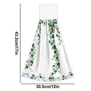 Ivy Leaves On The White 2 Pcs Hanging Kitchen Hand Towels, Hanging Tie Towels with Hook & Loop Washcloth Dishcloths Sets Decorative Absorbent Tea Bar Bath Hand Towel