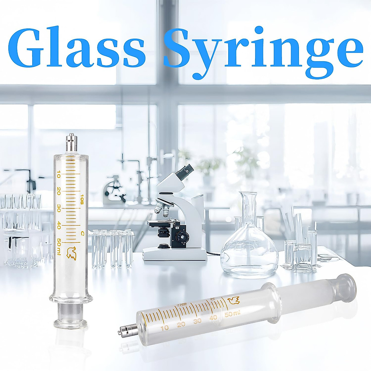Gufastoe 1 Pack Glass Syringes with Caps 50cc/ml for Lab Laboratory