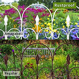 Amagabeli 5 Panel Decorative White Garden Fence 10ft(L) x32in(H) Total Animal Barrier for Dog Coated Metal Rustproof Iron Wire Border Folding Patio Garden Fencing Flower Bed Section Edging ET302